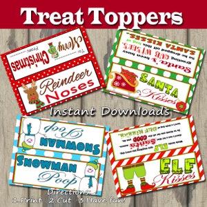 Christmas Treat Bag TOPPERS - Snowman, Santa, Elf, Reindeer - Snack ...