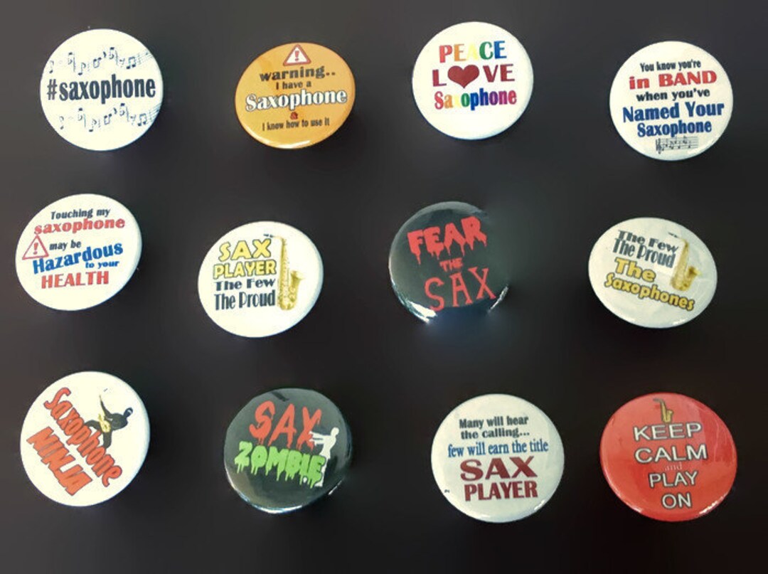 Saxophone Ninja,sax Zombie, Sax Player Buttons or Magnets Size One and ...