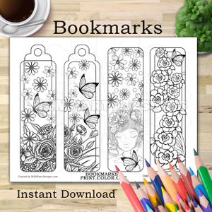 Flower Bookmark Coloring Bookmarks Adult Bookmark, Spring Coloring ...