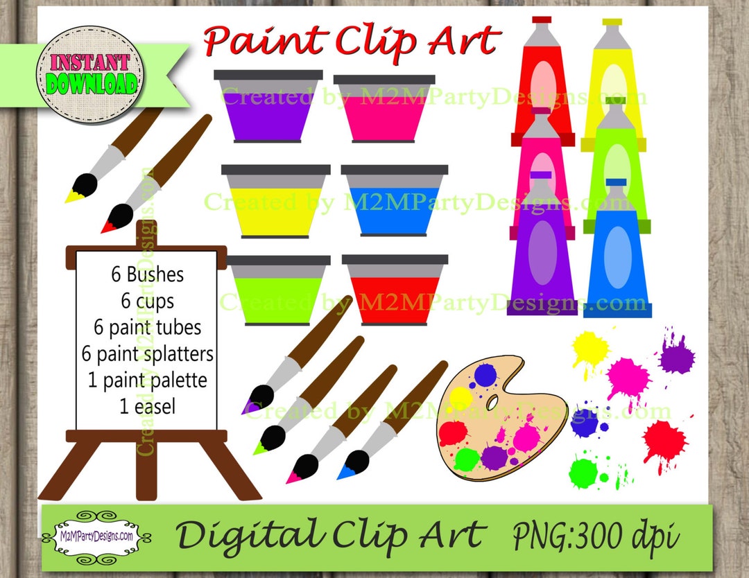 Paint Brushes Clip Art Digital Easel Clipart , Paint Palette, Digital ...