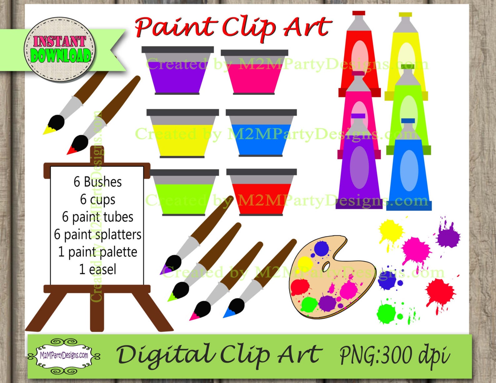 Paint Brushes Clip Art Digital Easel Clipart Paint Palette - Etsy