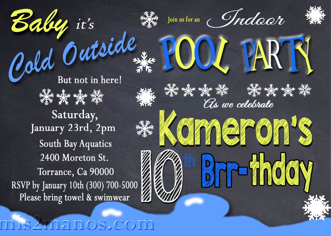 Printable WINTER POOL PARTY Invitation - Winter Birthday Invitation ...