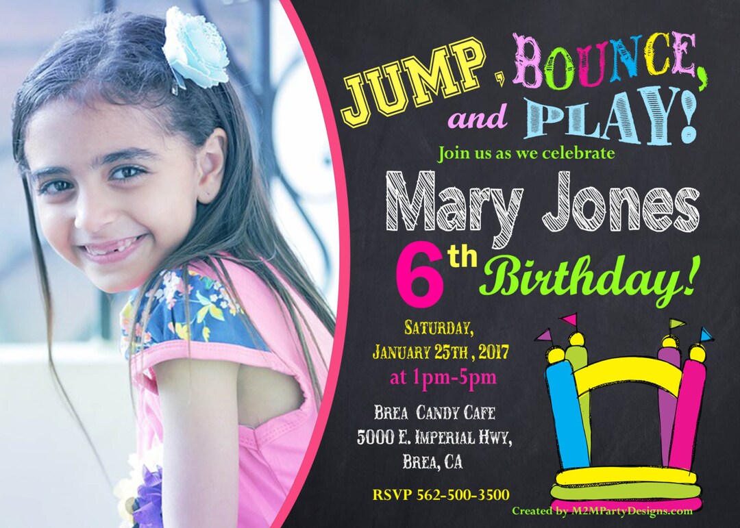 Inflatable Bounce House Printable Invitation Chalkboard Photo Digital ...