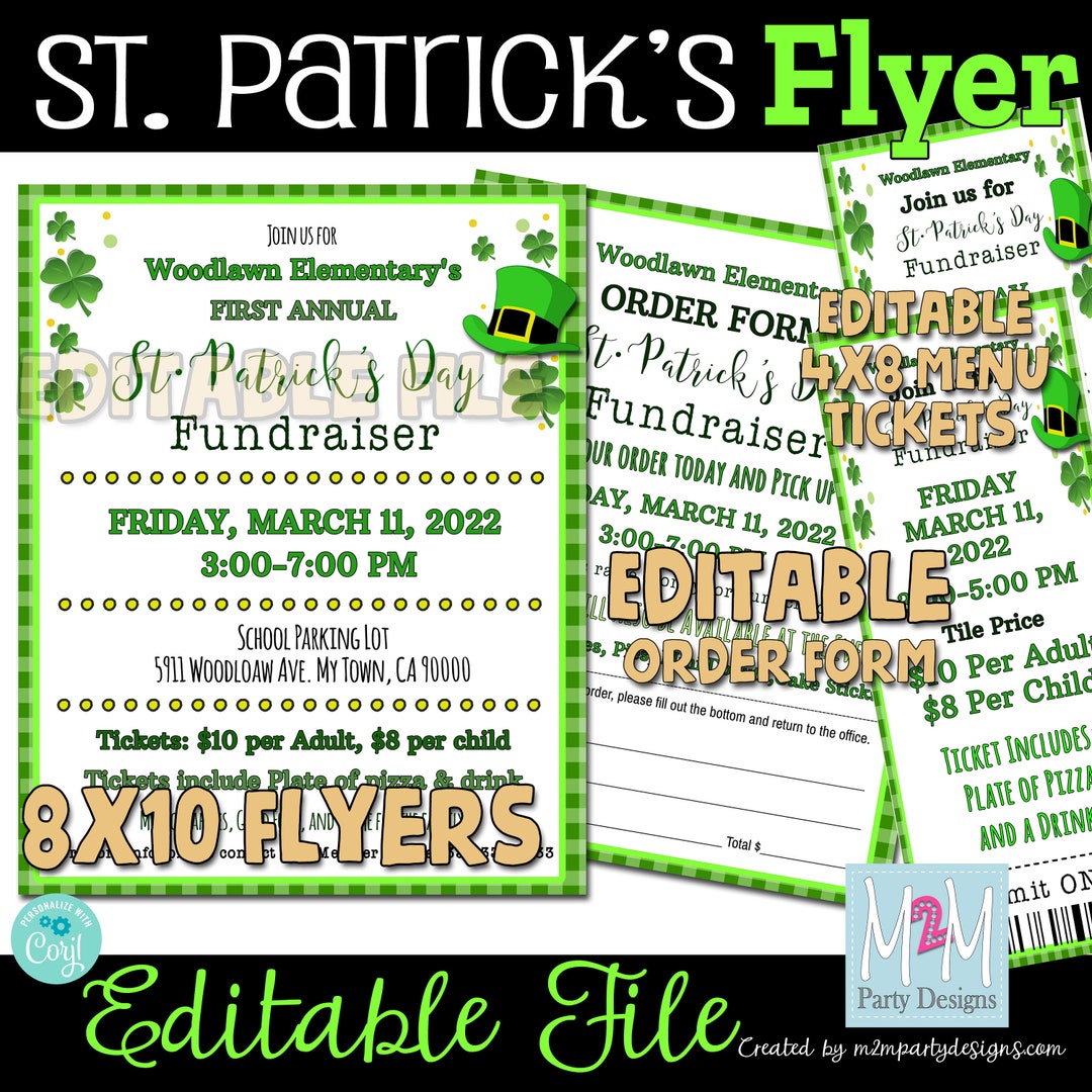 EDITABLE Saint Patrick's Day Flyer, St. Patricks Day Fundraiser Tickets ...