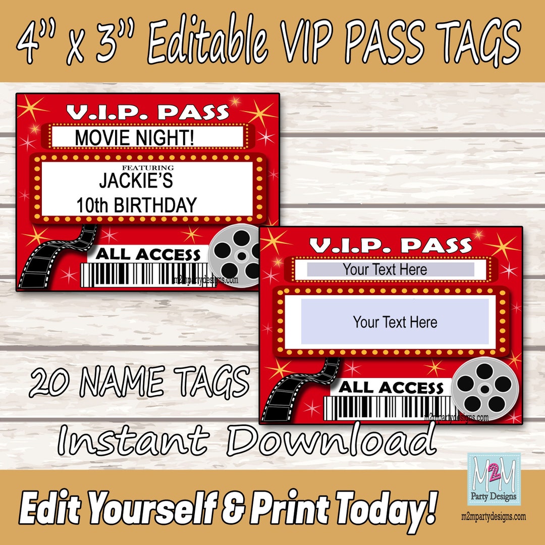 Movie Name Tags, Hollywood Party Tags, Digital, Instant Download, SET ...