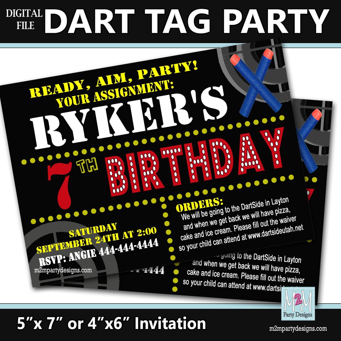 Dart Tag Party Invitationl Dart War Birthday Party Invitation - Etsy