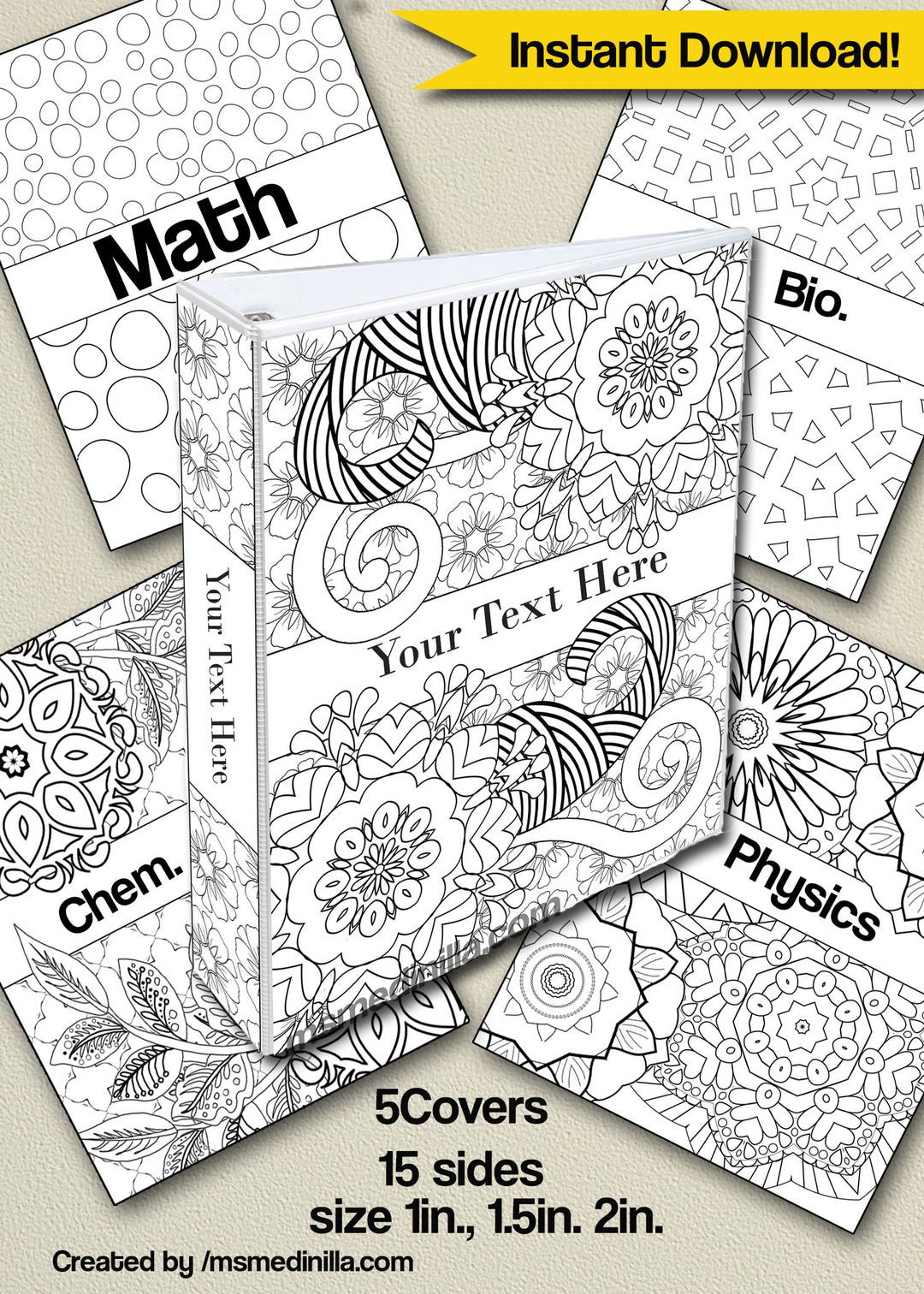 Doodle Coloring Binder Covers Doodling Student. Teacher Editable ...