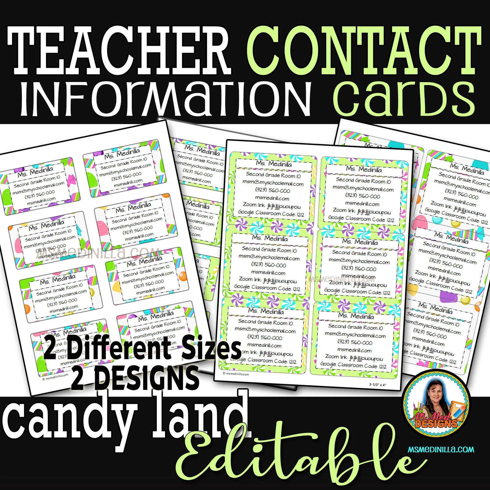 2 EDITABLE Teacher Contact Card Templates Back to School - Etsy