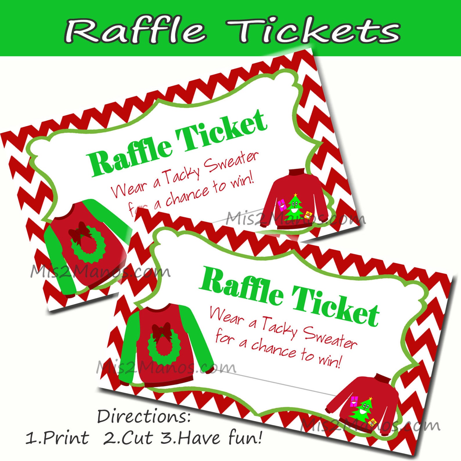 Chevron Tacky Sweater - Raffle Ticket - Baby Shower - Set of 10 Instant ...