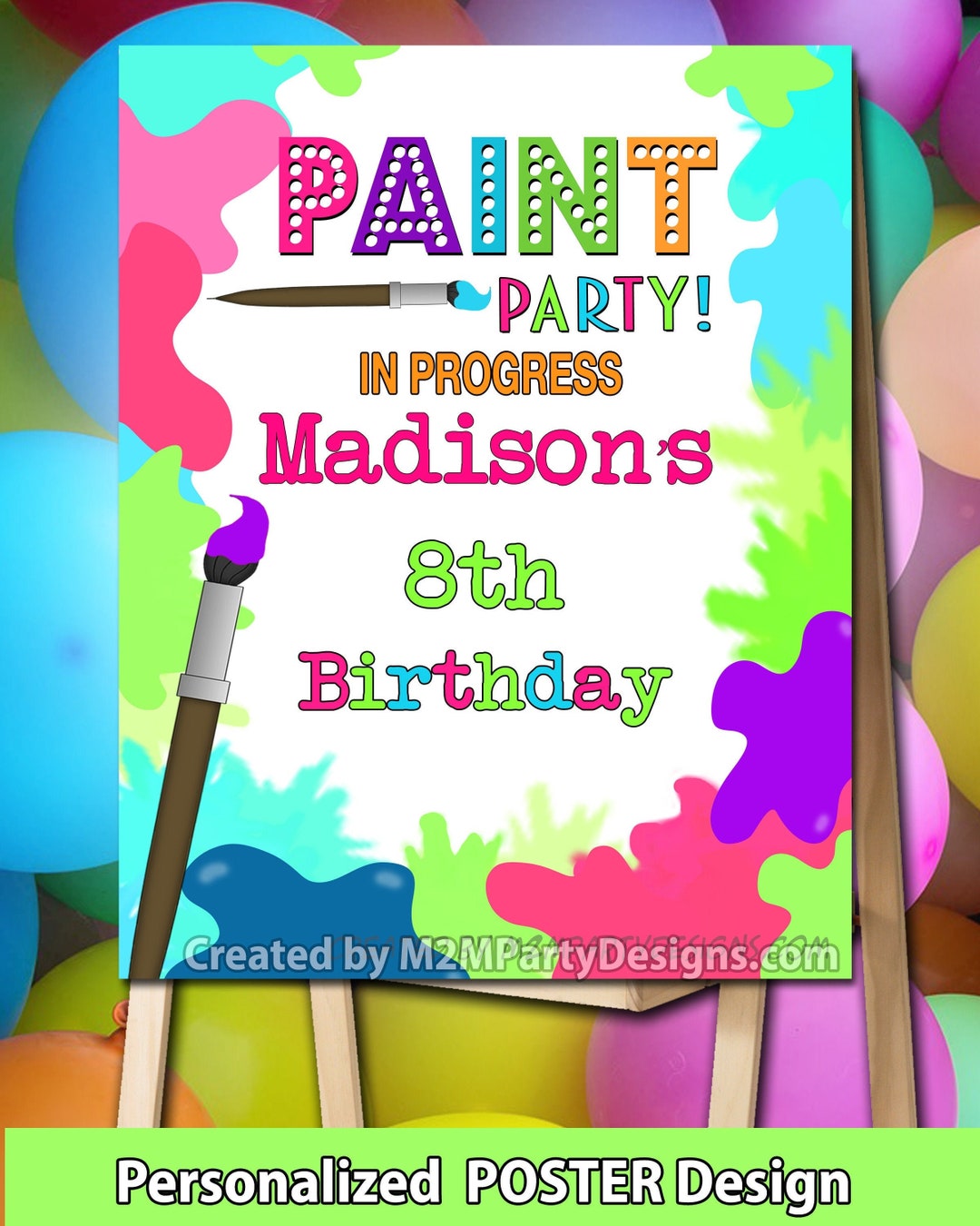 Paint Party Poster. Birthday Poster. Art Backdrop - Printable Sign ...