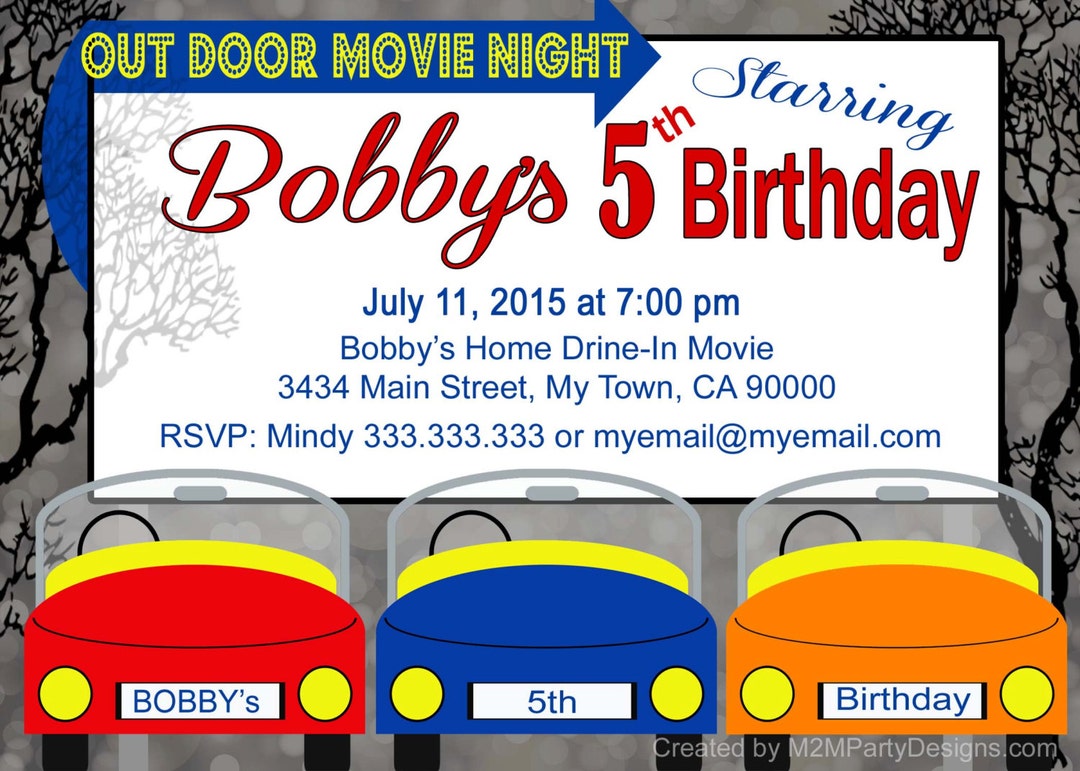Movie Night DRIVE-IN Movie Printable Invitation Party Invitation ...