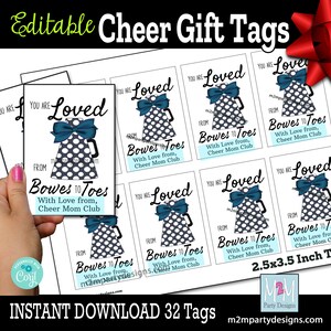 Editable Gift Tags, Cheerleader Royal Blue Cheer Bow and Megaphone Tags ...