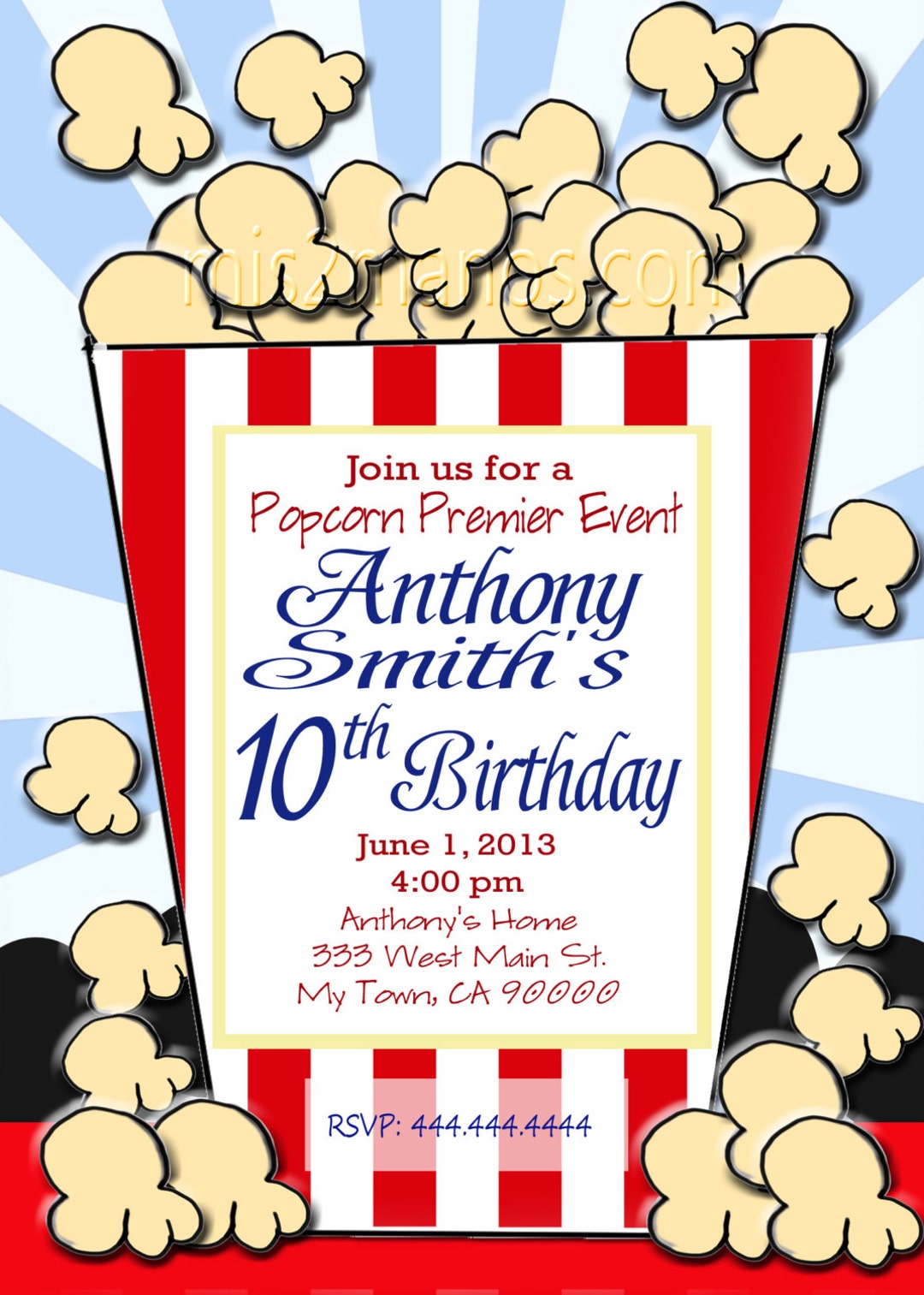 Popcorn Party Invitation Birthday Movie Night Party Invite Done for You ...