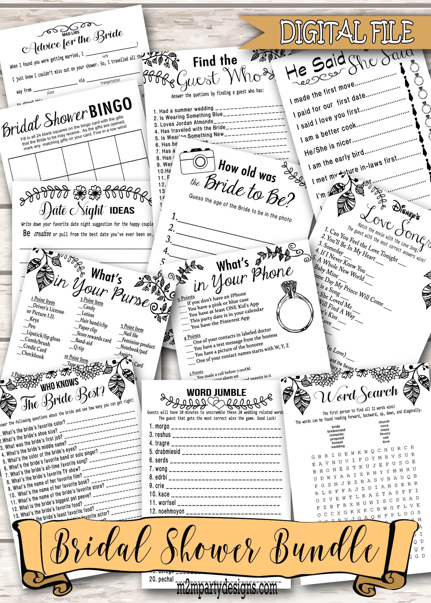 12 Printable Bridal Shower Games. Games Bundle Bridal Shower | Etsy