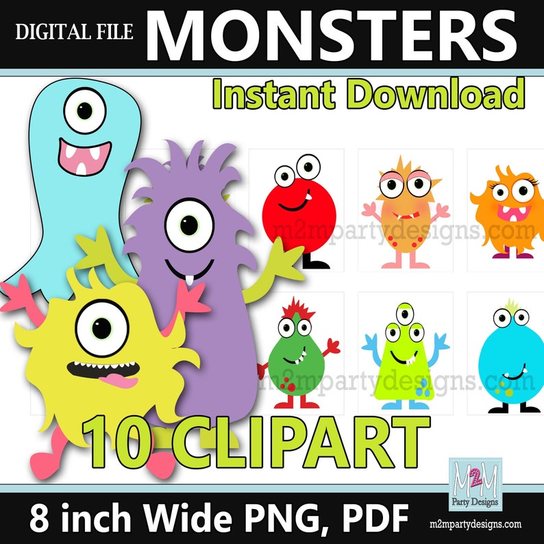 Monster Clipart Monster Graphics Photo Booth Props Birthday - Etsy