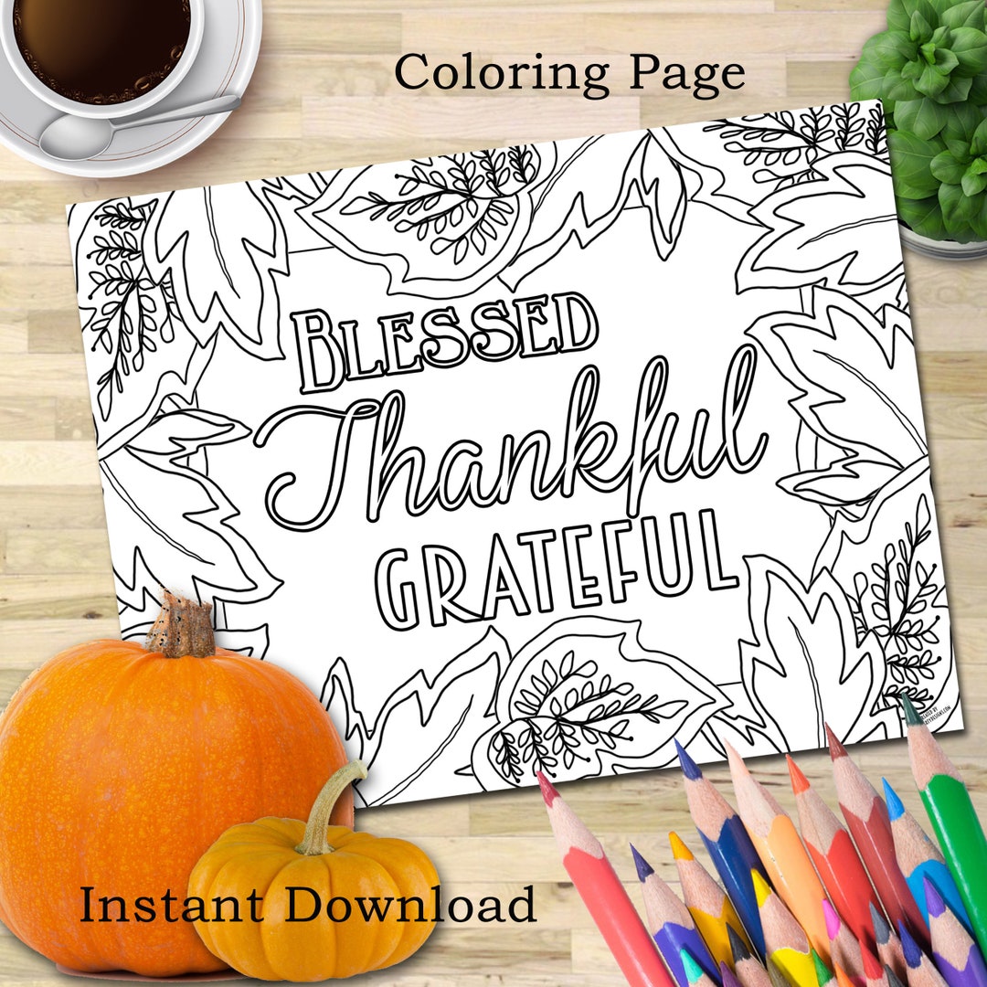 Thanksgiving Coloring Page for Adults, Thankful Sign, Fall Coloring ...