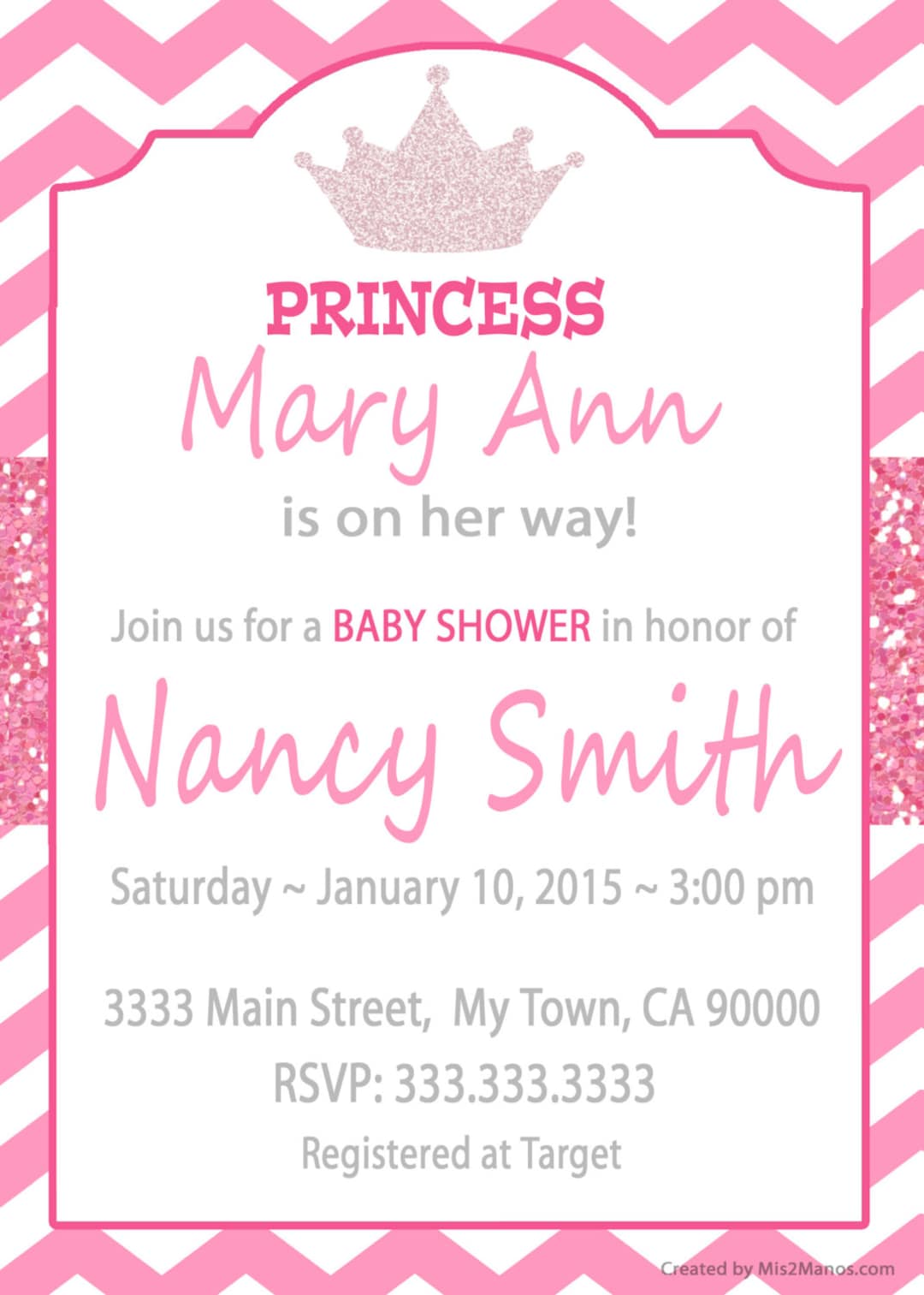Princess Crown Baby Girl Shower Invitations or Birthday Printable File ...