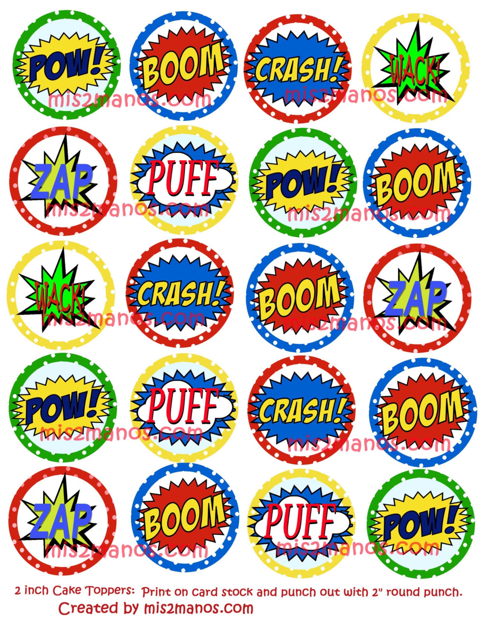 Super Hero Comic Book Cupcake Toppers Printable DIY - Etsy