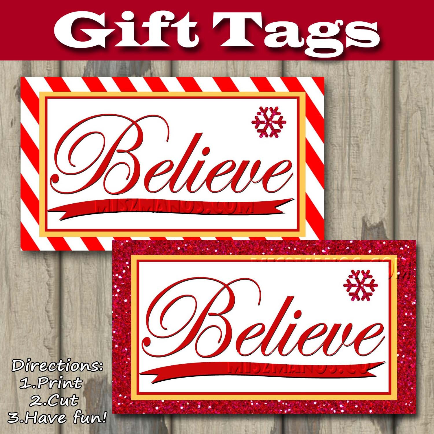 Believe Holiday Gift Tags - Christmas Tags Set of 10 Glitter Red ...