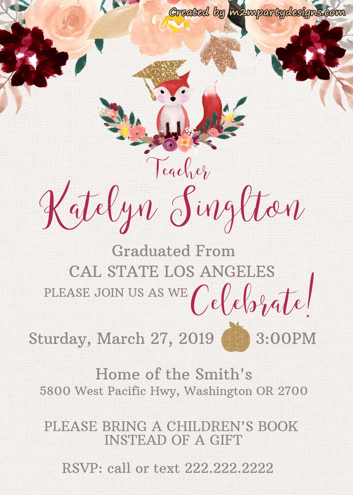 Teacher Graduation Invitation School Teacher College Grad - Etsy