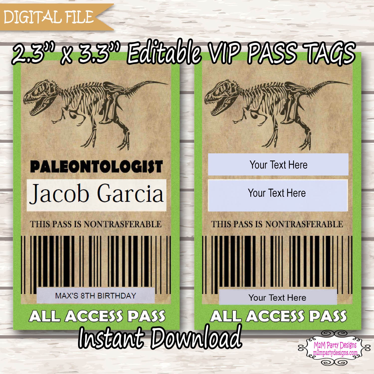 Dinosaur Party VIP Pass Digital Instant Download SET of 9 | Etsy