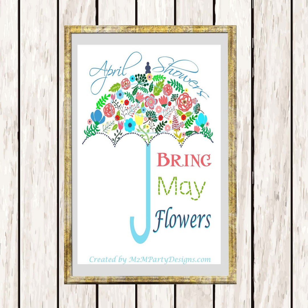 April Showers Digital Wall Art Floral Umbrella Spring Poster 8x10 ...