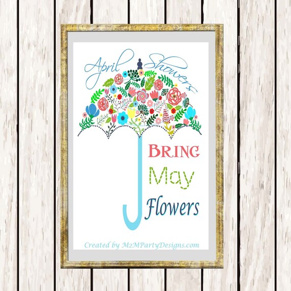 April Showers Digital Wall Art Floral Umbrella Spring Poster - Etsy