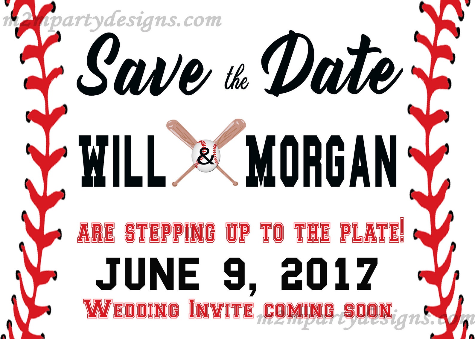 Baseball Save the Date Printable Invitations, Rehearsal Dinner ...