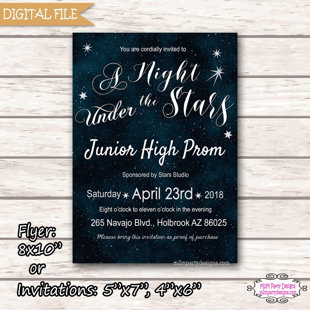 Prom Invitations. Flyer or Ticket. Under the Stars Invitation ...