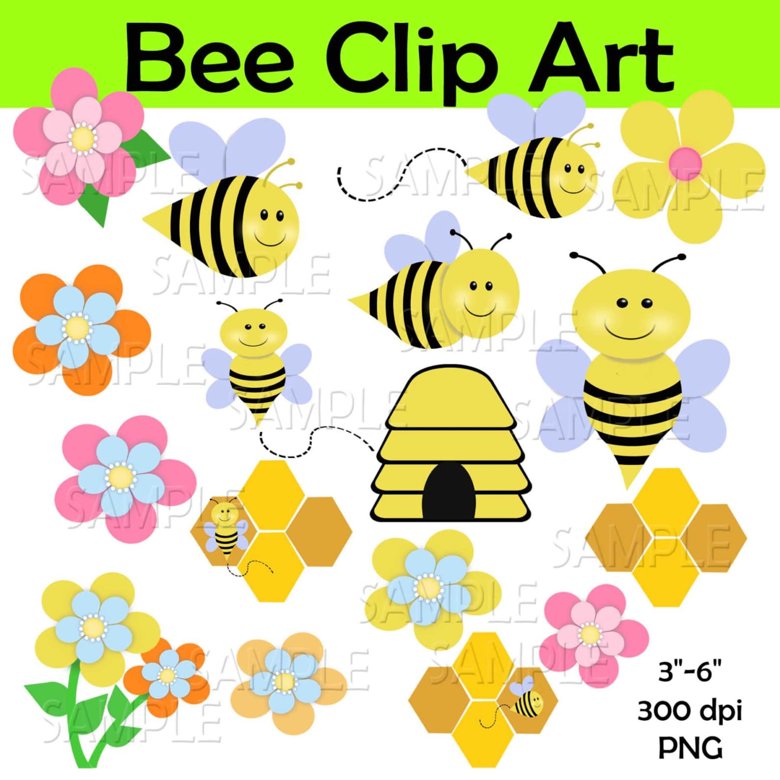 Bee Clip Art, Bumble Bee Clipart, Bee Hive Art, Summer Clip Art ...