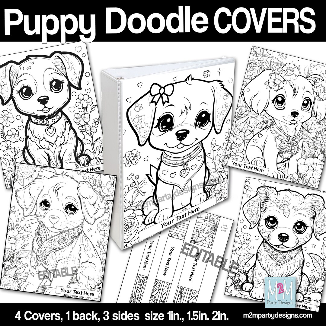 Puppy Coloring Binder Covers Doodling Student. Teacher Editable ...