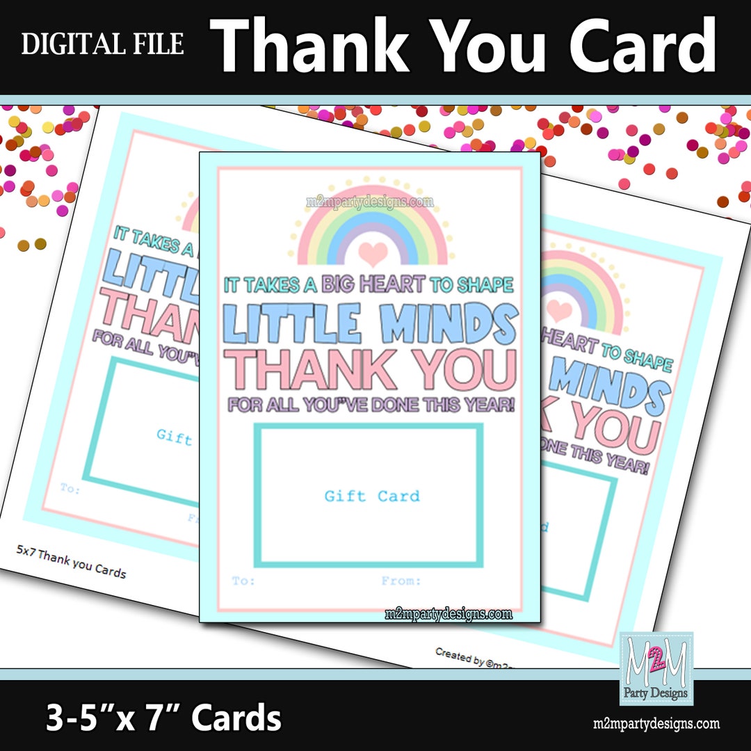 Printable Teacher Gift Card, Thank You Cards for End of the Year Boho ...
