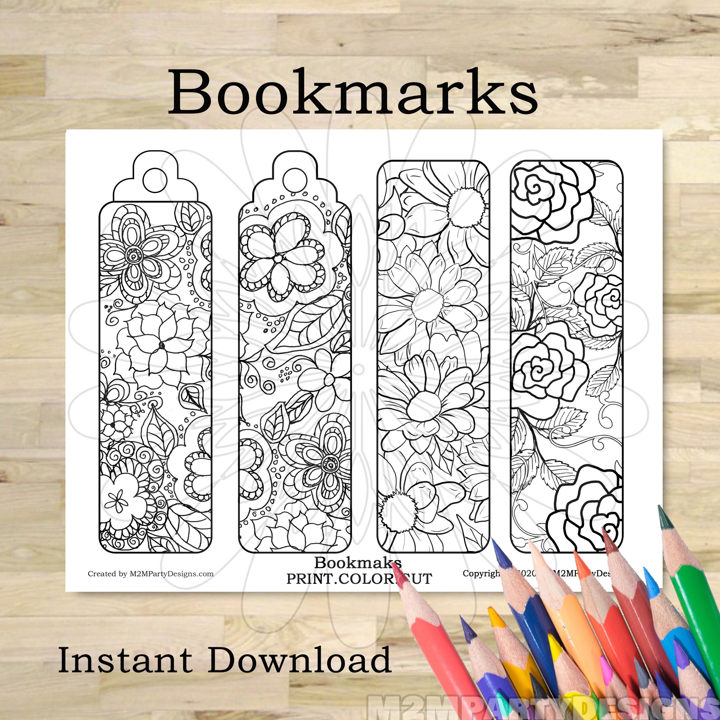 Flower Bookmark Coloring Bookmarks Adult Bookmark Spring | Etsy