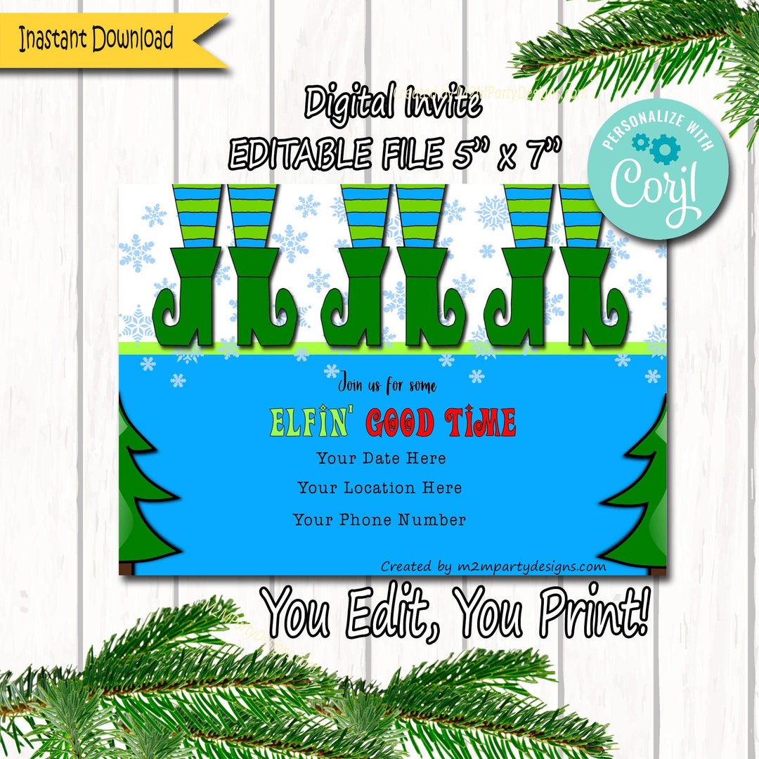 Editable Elf Party Invitation, Christmas Office Party Invite, INSTANT ...