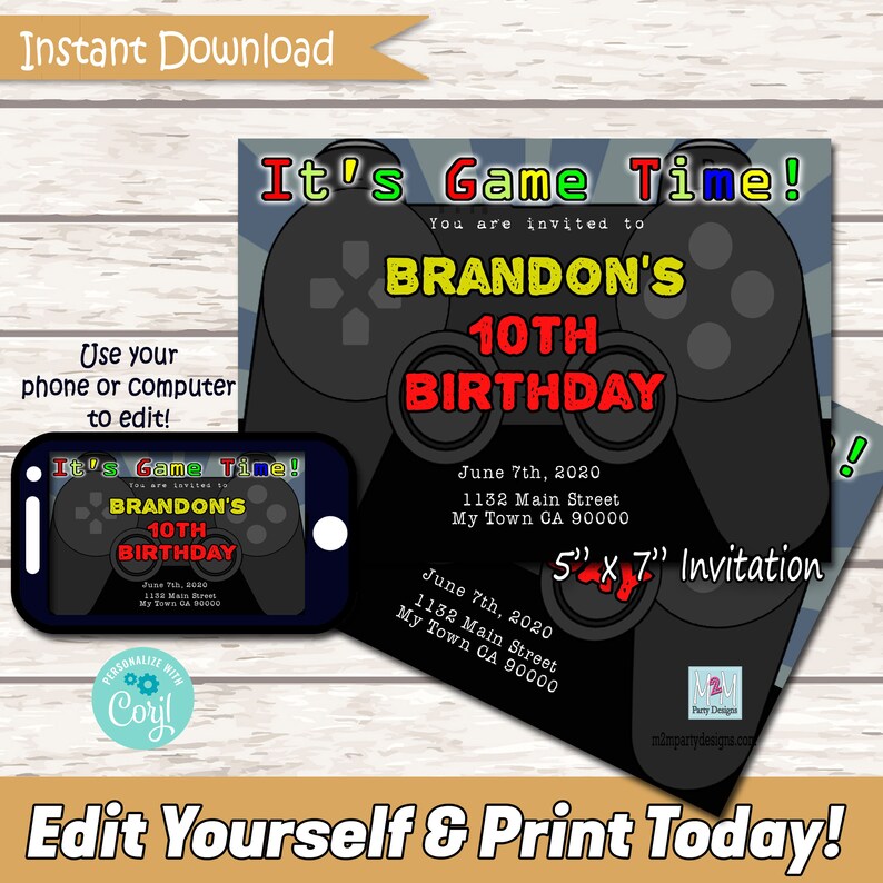 Gamer Gaming Birthday Party Printable Birthday Invitation - Etsy