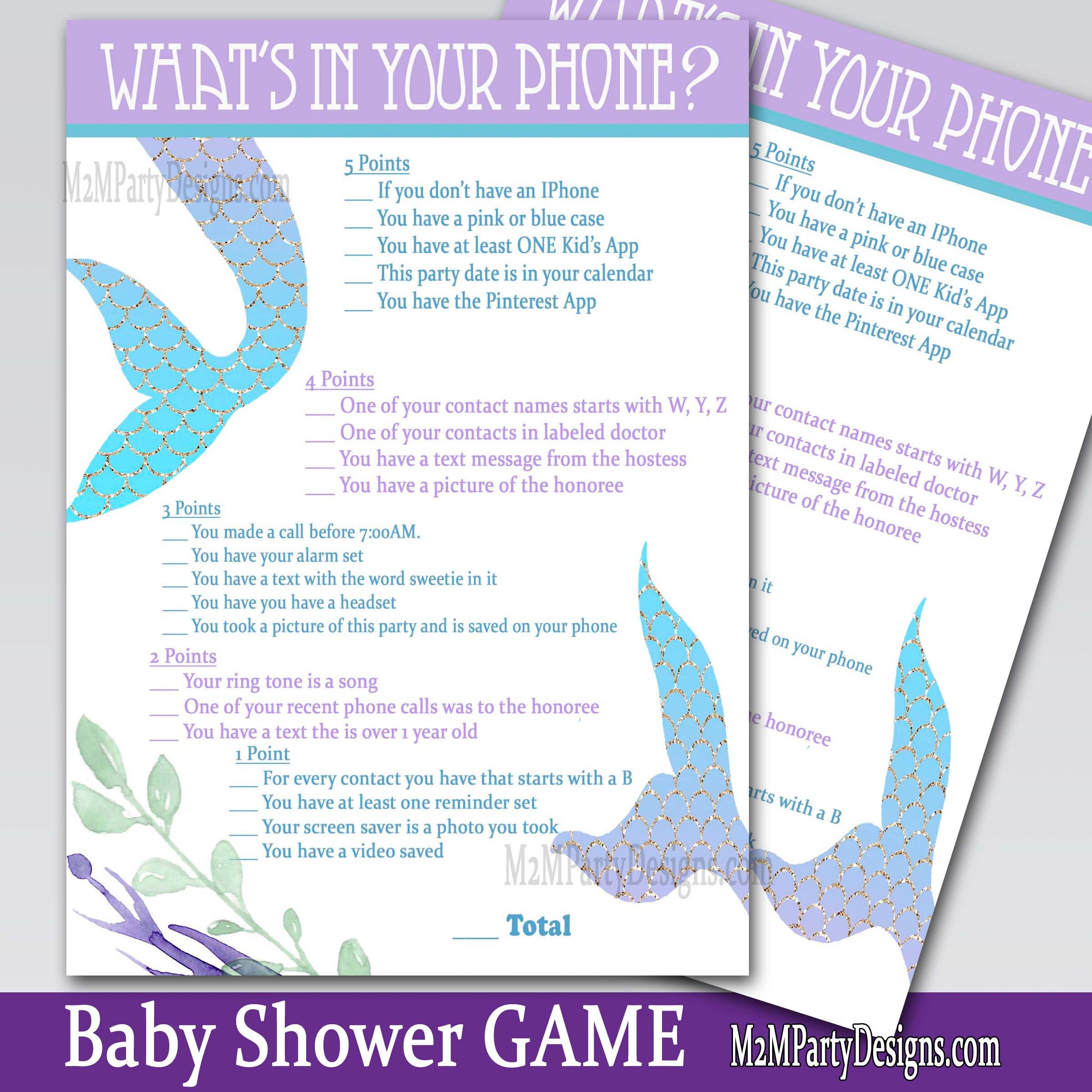 Mermaid Baby Shower Game Cards Bundle Set of 9 Shower Games, Printable ...