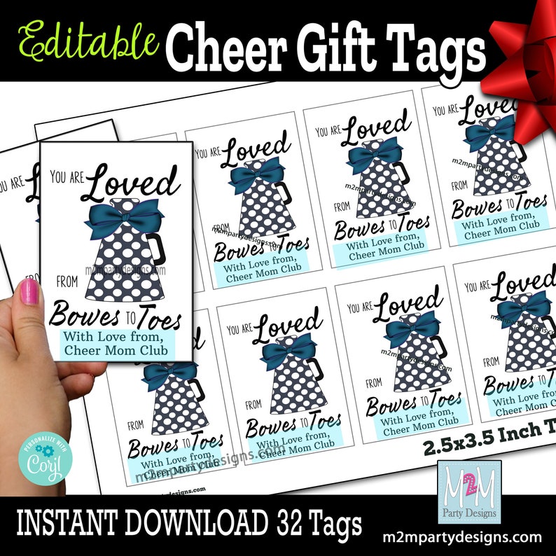 Editable Gift Tags Cheerleader Royal Blue Cheer Bow and - Etsy