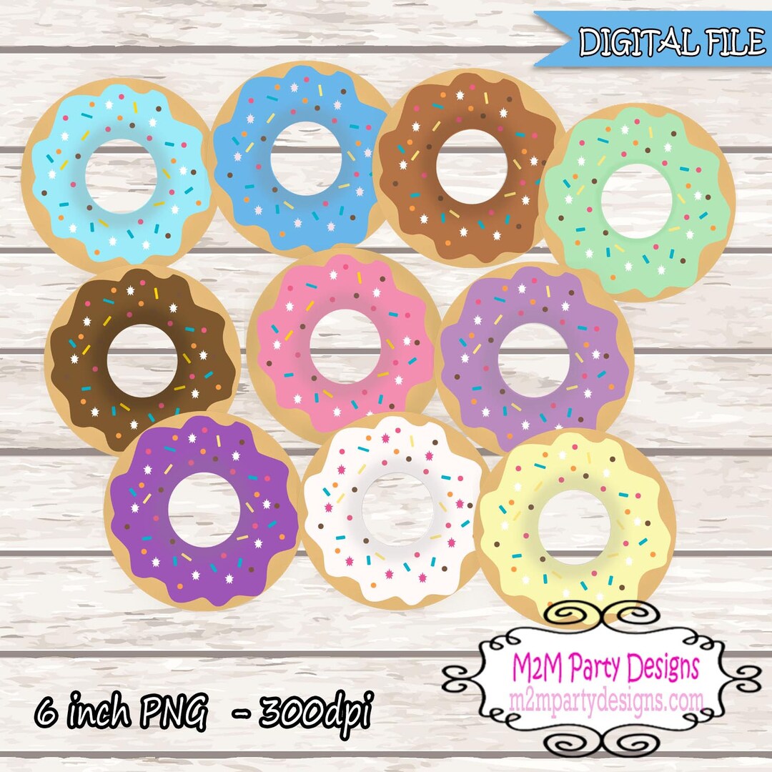 Sprinkled Donuts Digital Clipart in Strawberry, Chocolate, Mint, Lemon ...