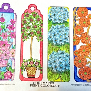 Flower Bookmark Coloring Bookmarks Adult Bookmark, Spring Coloring ...