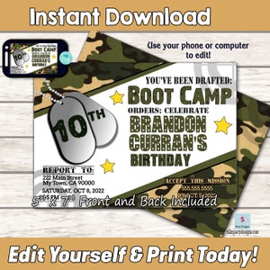 Laser Tag Party Invitation, Camo Birthday Party, Customized Boot Camp ...