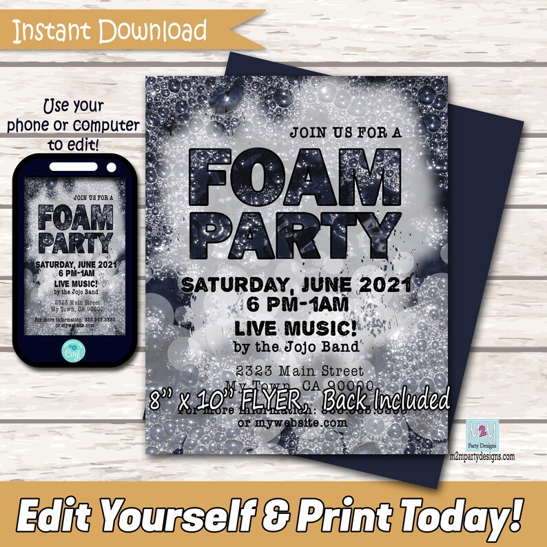 Foam Party Flyer, Foam Dance Invitation School Event, Pto, Pta INSTANT ...