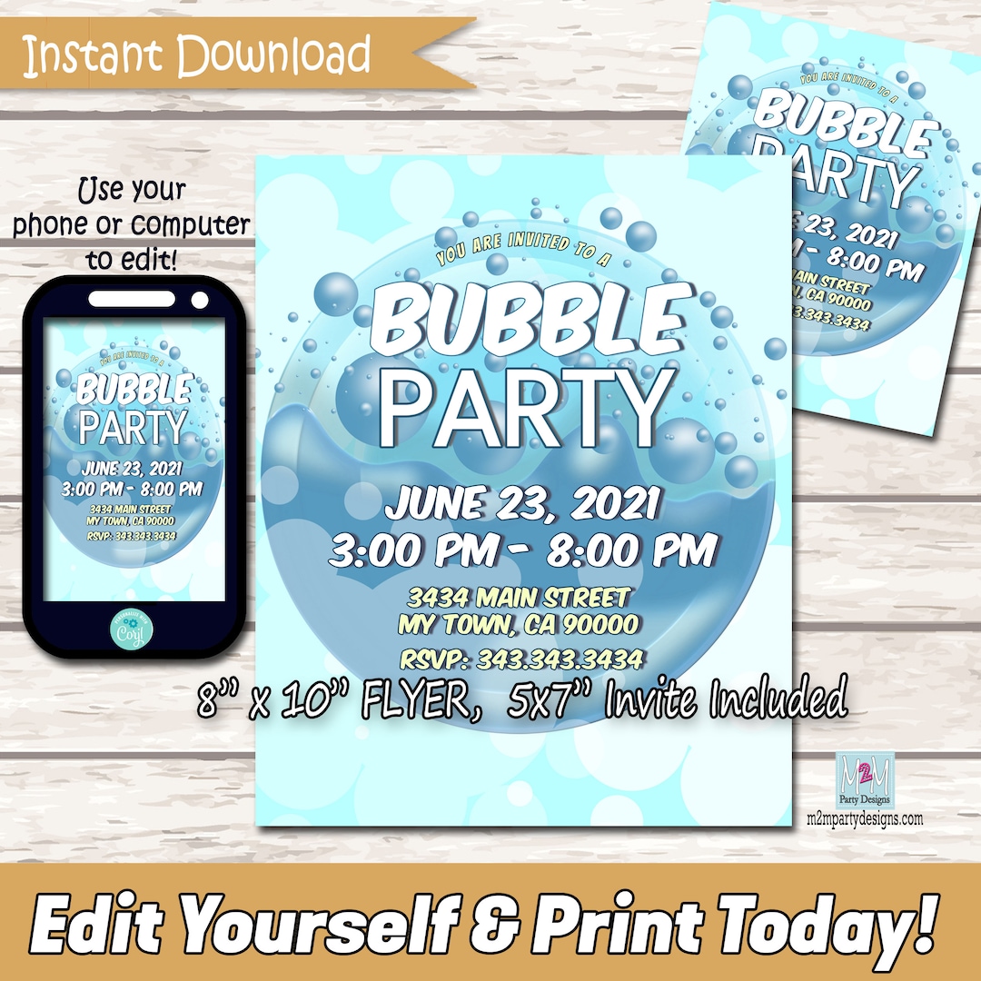Foam Party Flyer Invitation: Bubble Dance, School Event (DIY, Instant ...