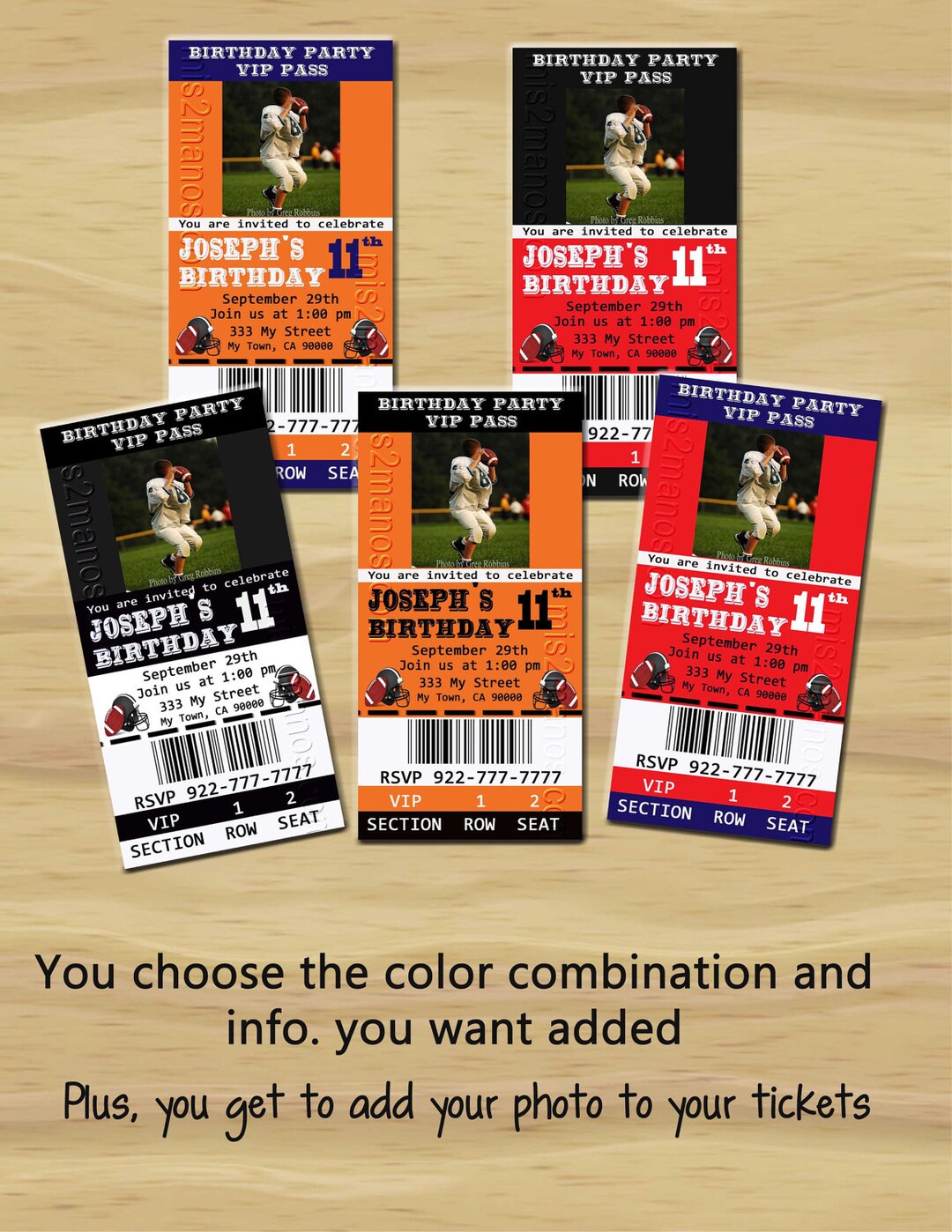 Football Theme Party Printable Ticket Invitations, One Hour Printable ...