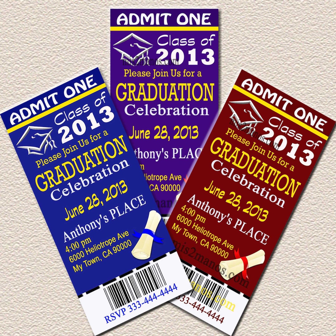 Graduation Ticket Invites Your School Colors Diy Printable Invitation ...