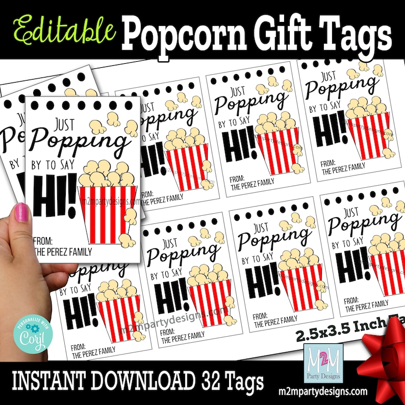 Editable Gift Tags Popcorn Hang Tags Set of 32 Instant - Etsy