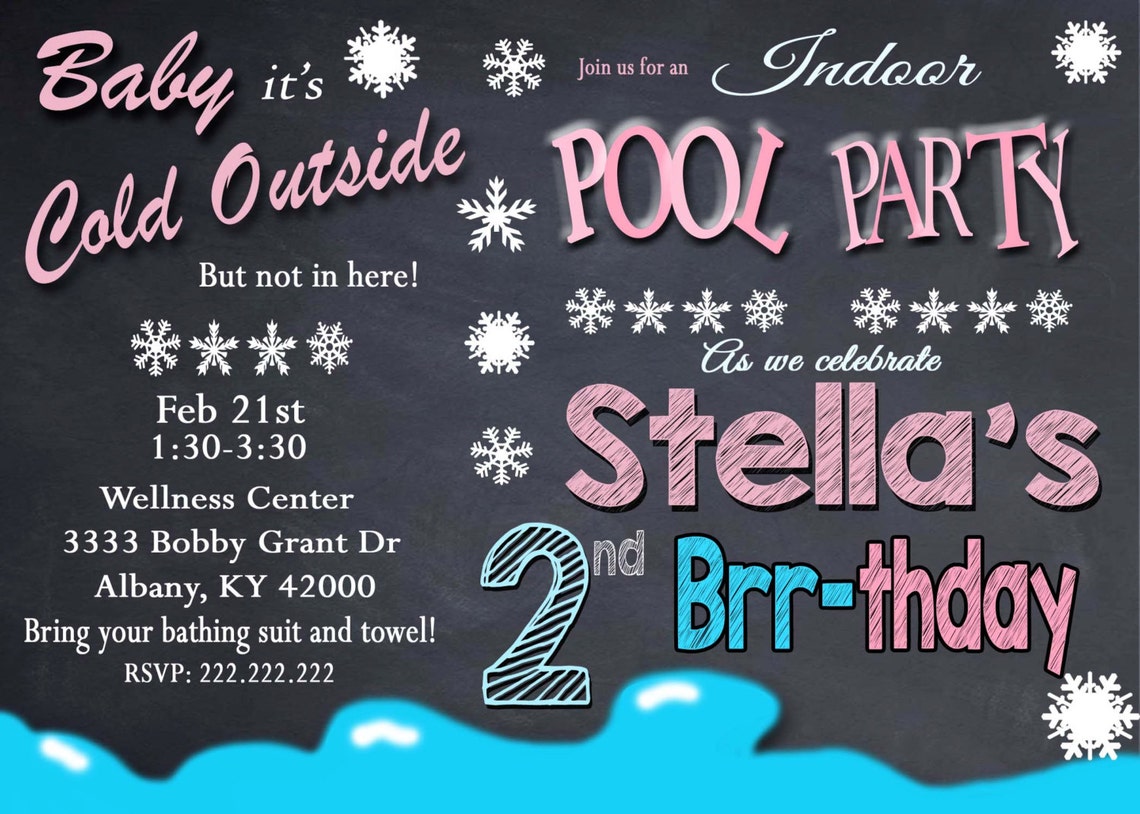 Printable WINTER POOL PARTY Invitation - Winter Birthday Invitation ...