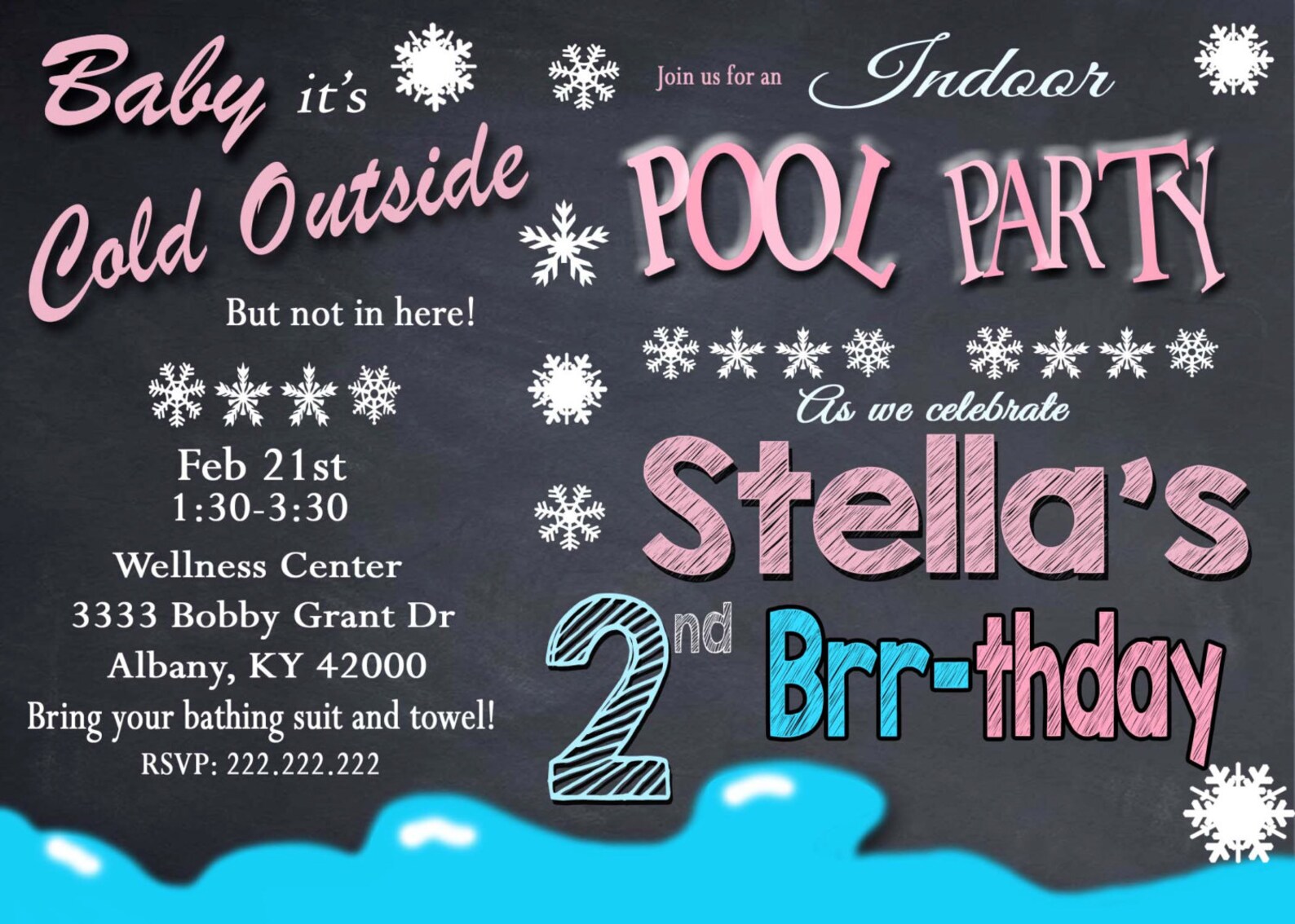 Printable WINTER POOL PARTY Invitation - Winter Birthday Invitation ...