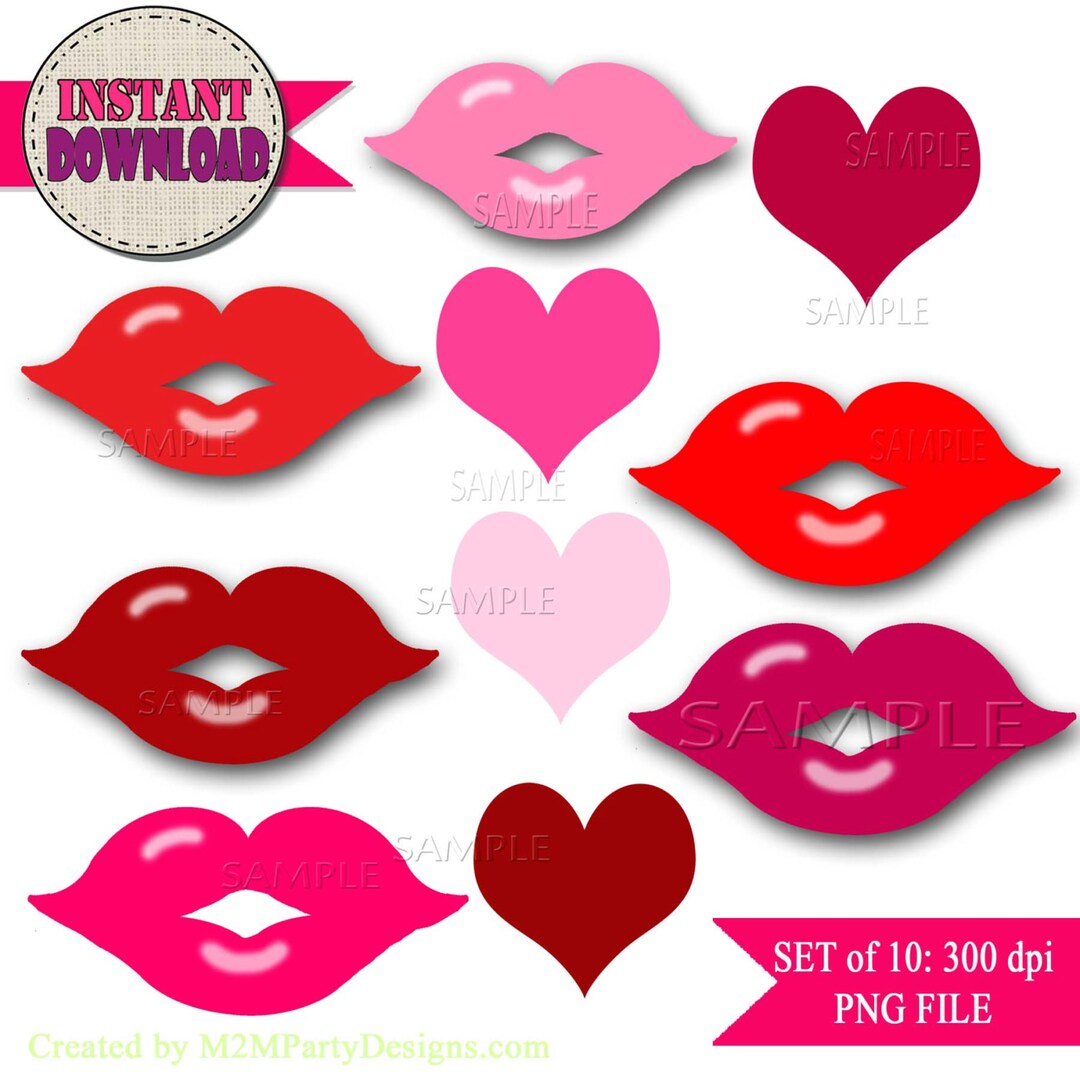 Lips and Love Hearts Clipart, Pink Hearts Clipart, Love Heart Clipart ...