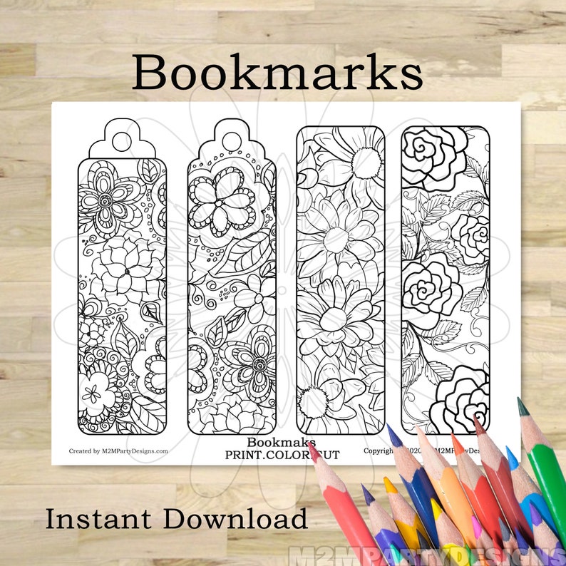 Flower Bookmark Coloring Bookmarks Adult Bookmark Spring - Etsy