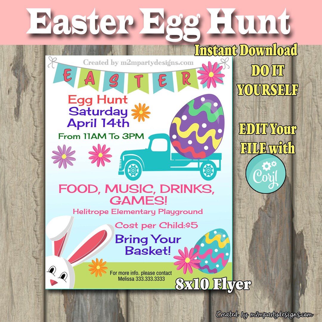 Easter Egg Hunt Flyer Invitation, Easter Party Invite, Bunny Party, PTA ...